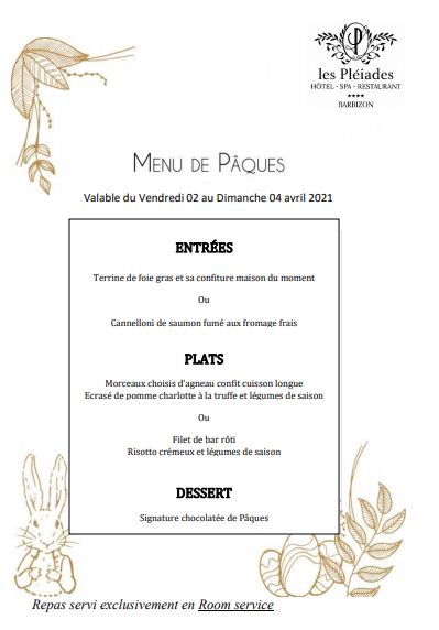 Menu De Pâques 2021 - Les pleiades